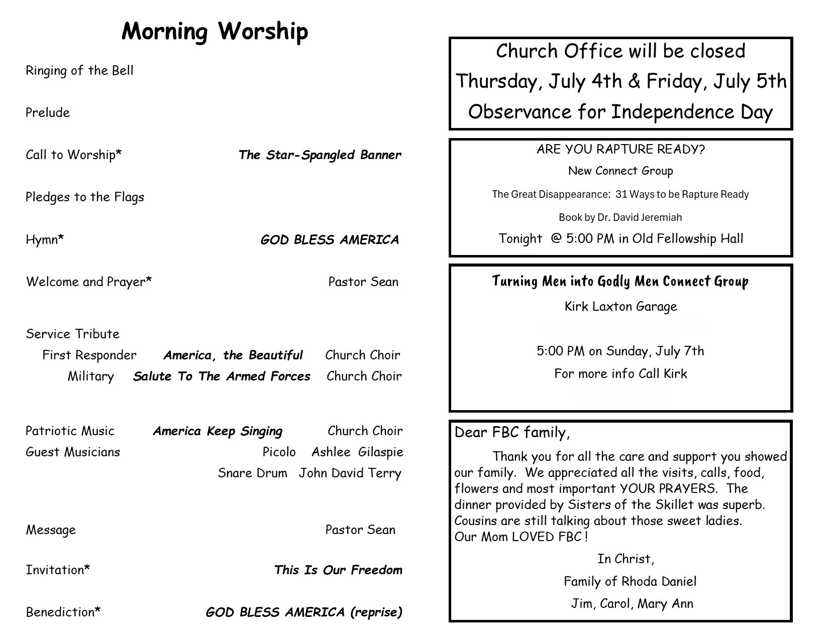 Bulletin – First Baptist Church Oneida