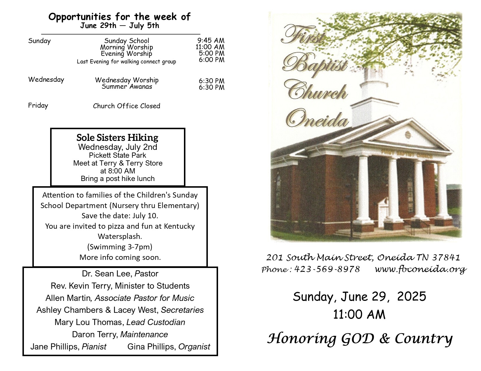 Bulletin – First Baptist Church Oneida